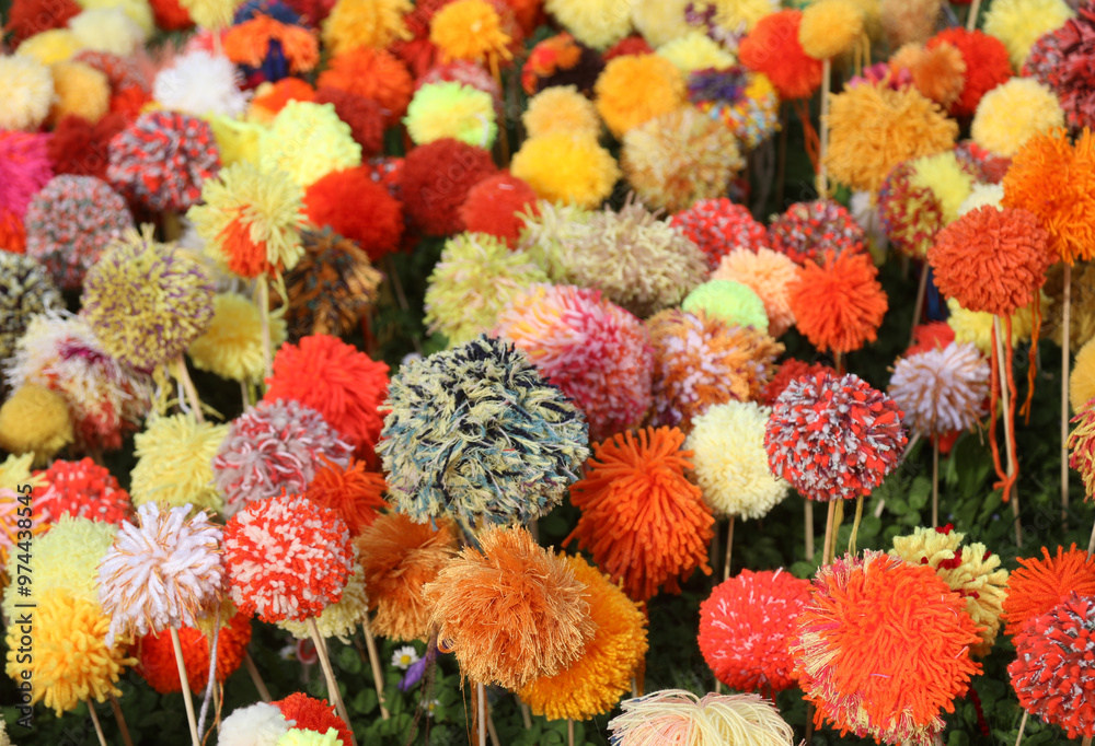 pom poms made with colorful woolen threads that look like real flowers ...