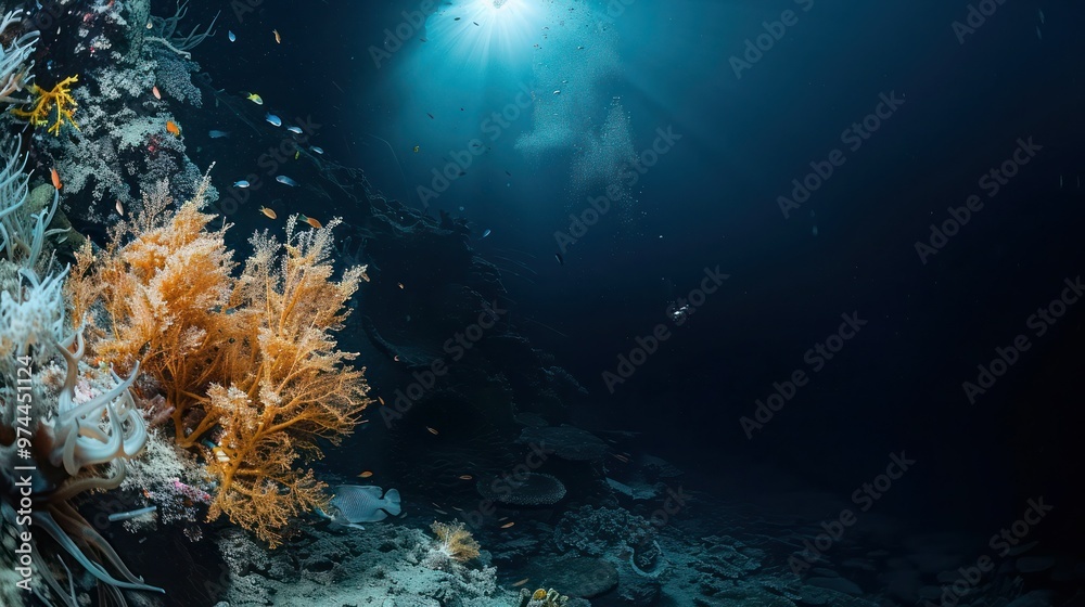 Stunning underwater coral reef in the deep sea or ocean. Concept ...