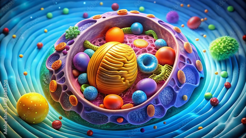 Colorful illustration of a mammalian cell's internal structure ...