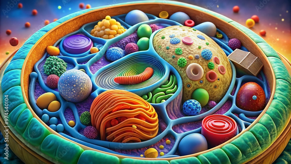 Colorful, labeled illustration of an animal cell's internal structure ...