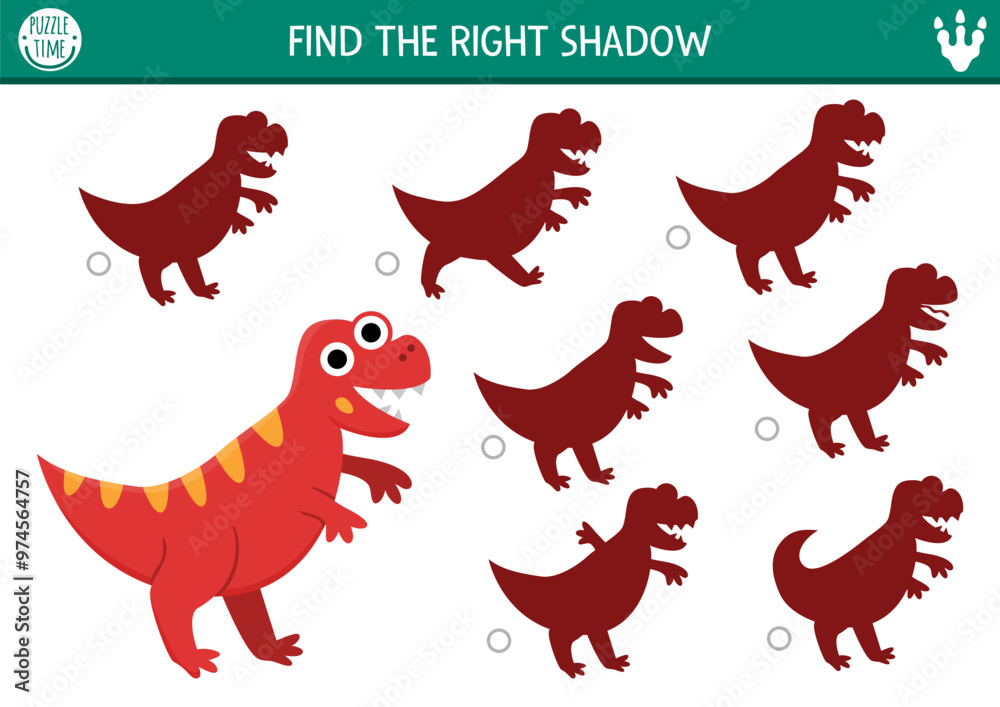 Dinosaur shadow matching activity with ancient animal. Prehistoric ...