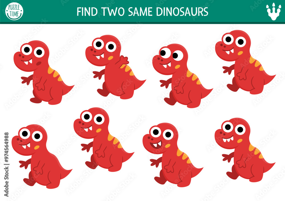 Vector de Stock Find two same baby dinosaurs. Prehistoric matching ...