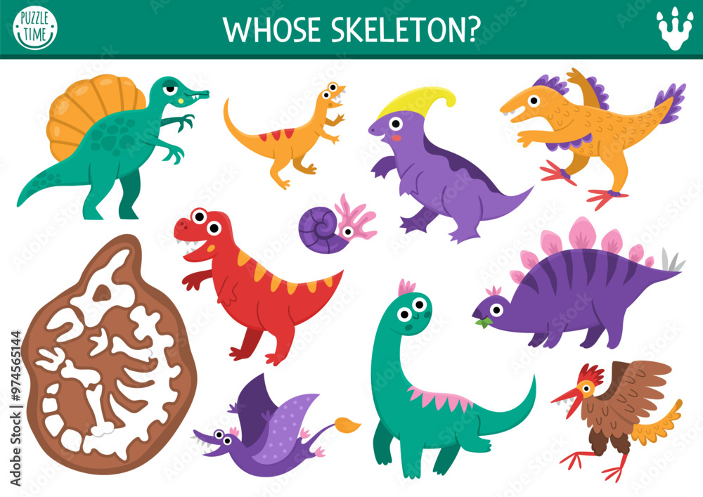Dinosaur matching activity with cute animals and triceratops skeleton ...