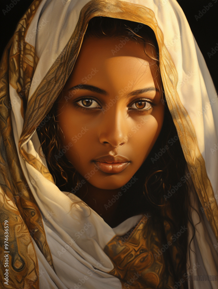 Ethiopian woman in a traditional habesha kemis, portrait photography ...