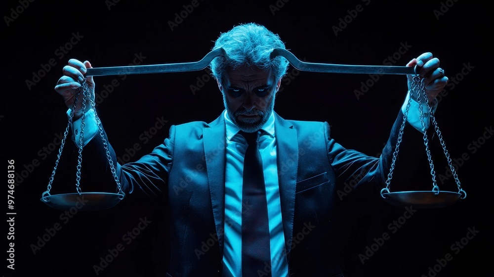 Joker CEO Balancing Justice, A whimsical businessman playfully tilting ...