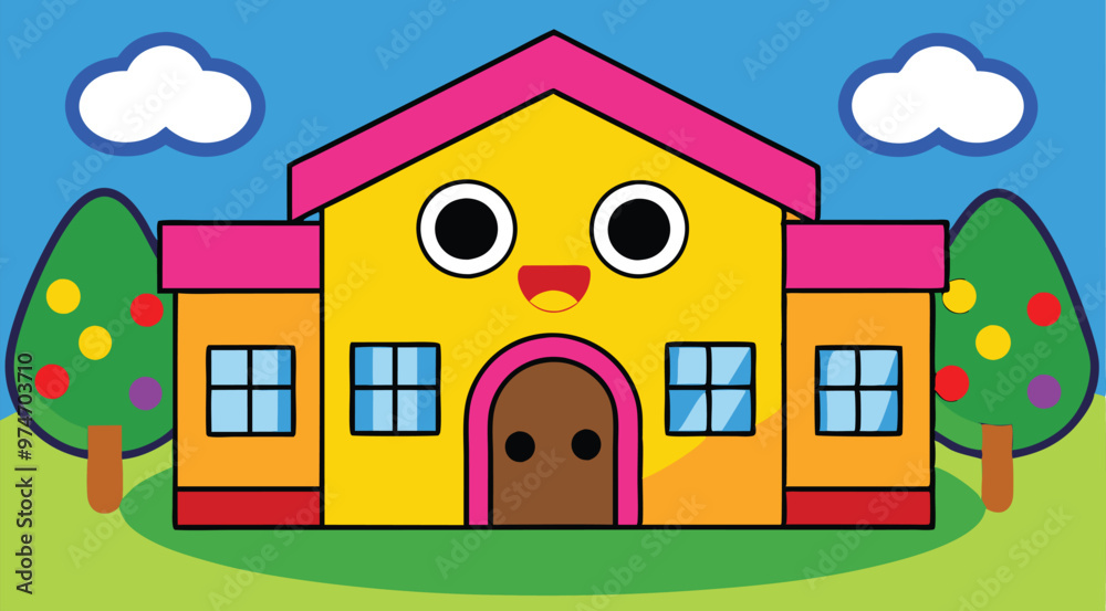 Cartoon Artwork of school building. Stock Vector | Adobe Stock