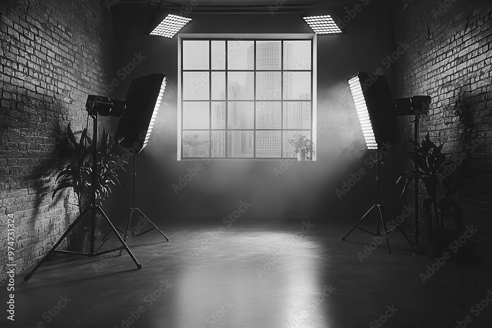 minimalist studio setup with spotlight illuminating smooth grey floor ...