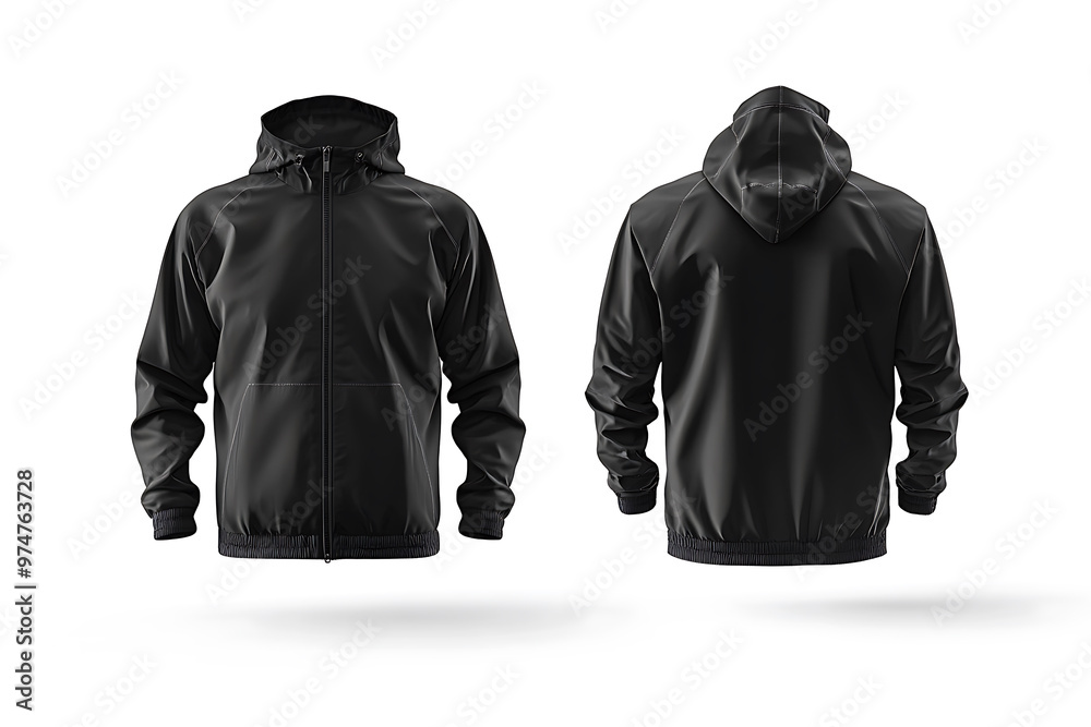 Black windbreaker mock up, front and back view Stock Illustration ...