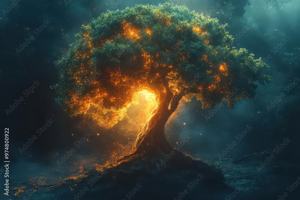 surreal digital illustration of human brain transforming into tree ...