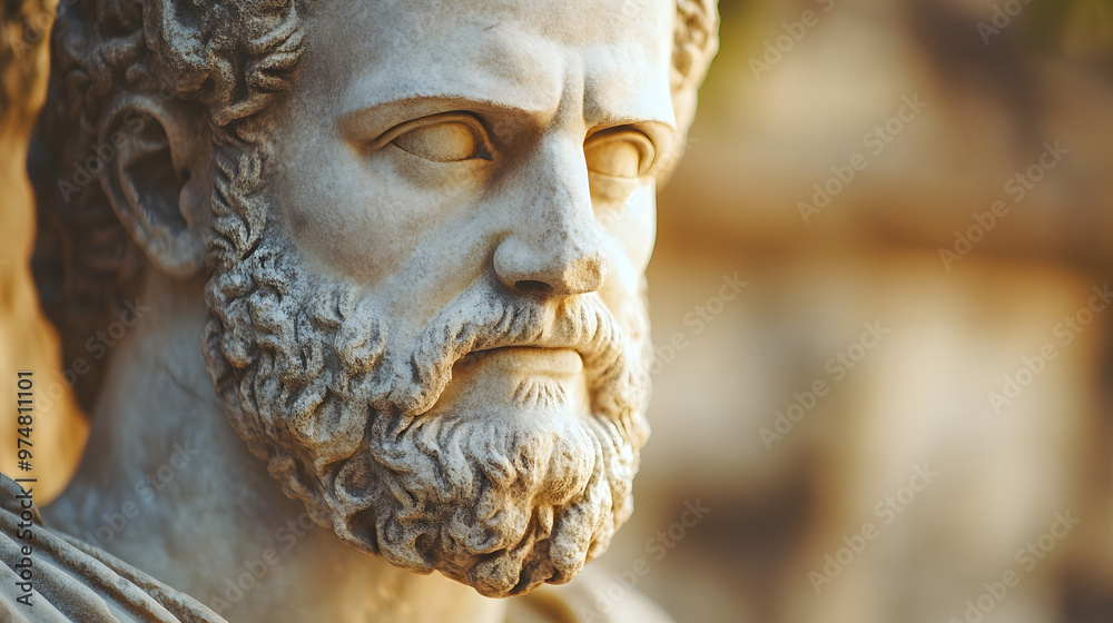 Greek sculpture of an old stoic man, roman god statue, concept ...