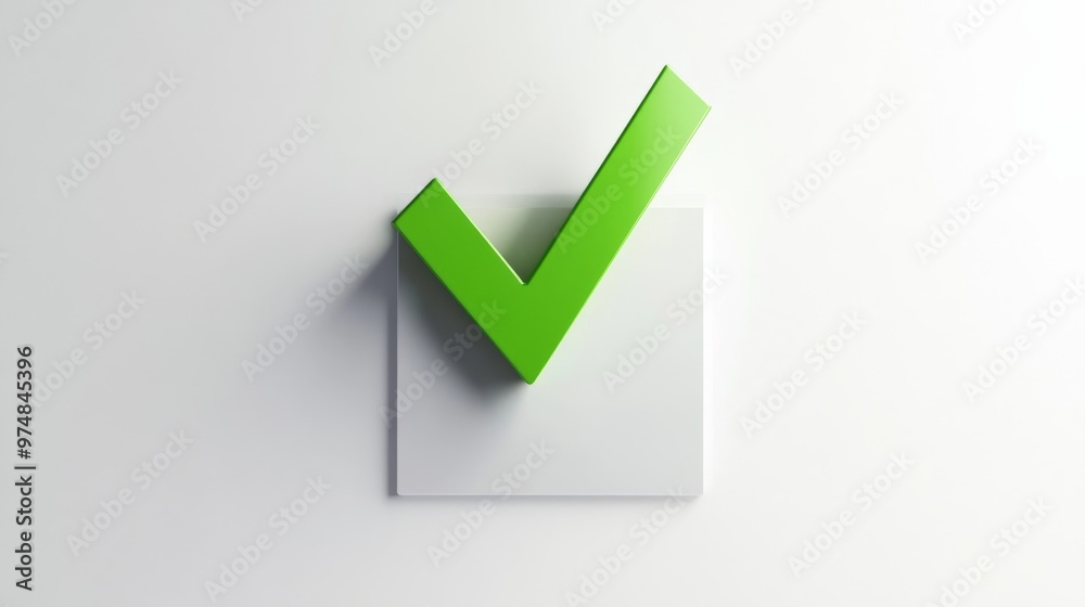 Green check mark on white background Stock Illustration | Adobe Stock