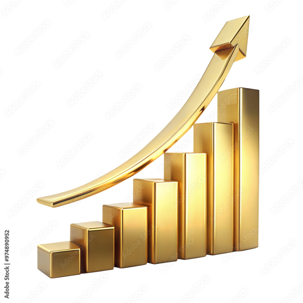Golden growing chart infographic. Growing Upward Arrow with Bar Chart ...