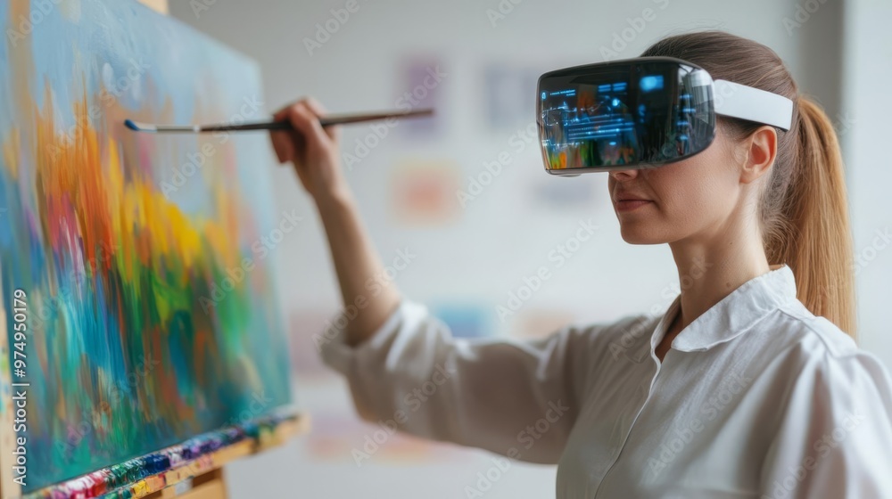 Holographic AI assistant guiding a painter with color mixing in a ...