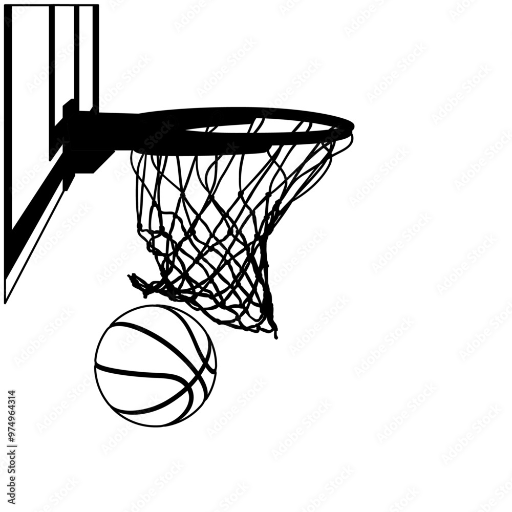 BASKETBALL SWISH Score, Orange Ball through a net, hoop rim, single ...