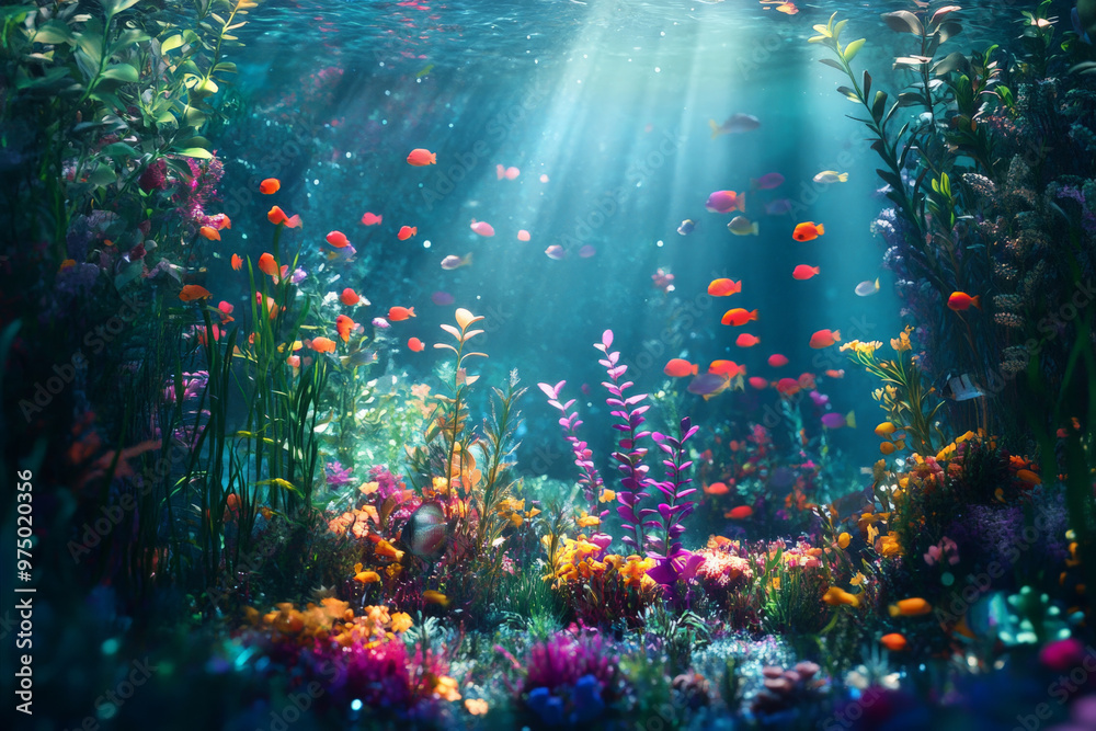 A surreal underwater world where the ocean floor is covered in plants ...