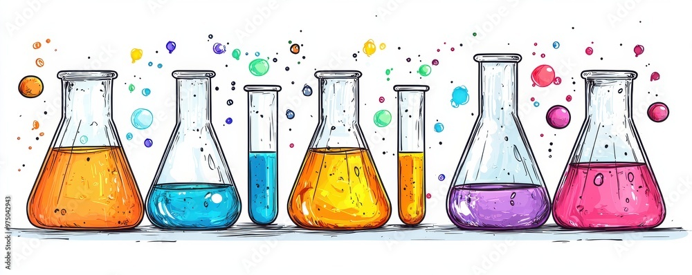 Colorful clip art illustration of science lab equipment with beakers ...
