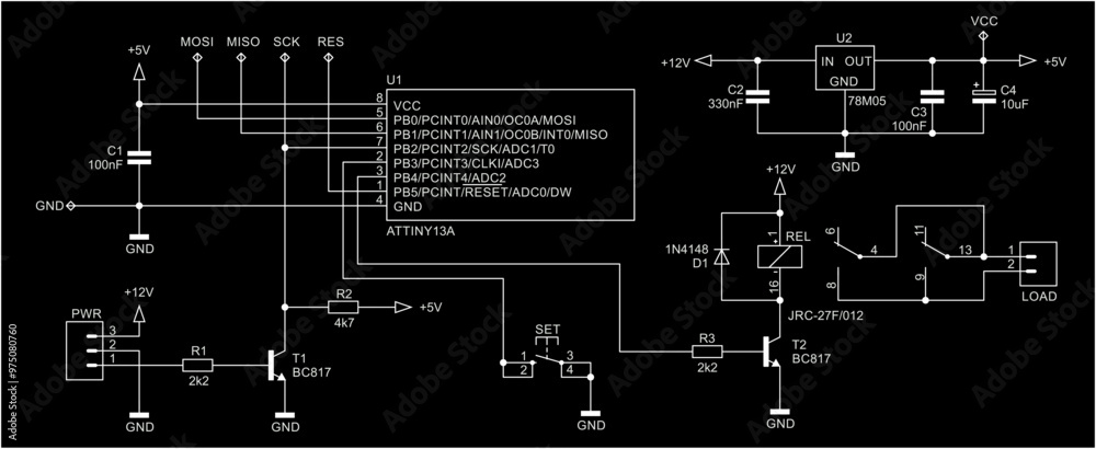 Technical Schematic Diagram Of Electronic Device Vector Drawing Electrical Circuit With