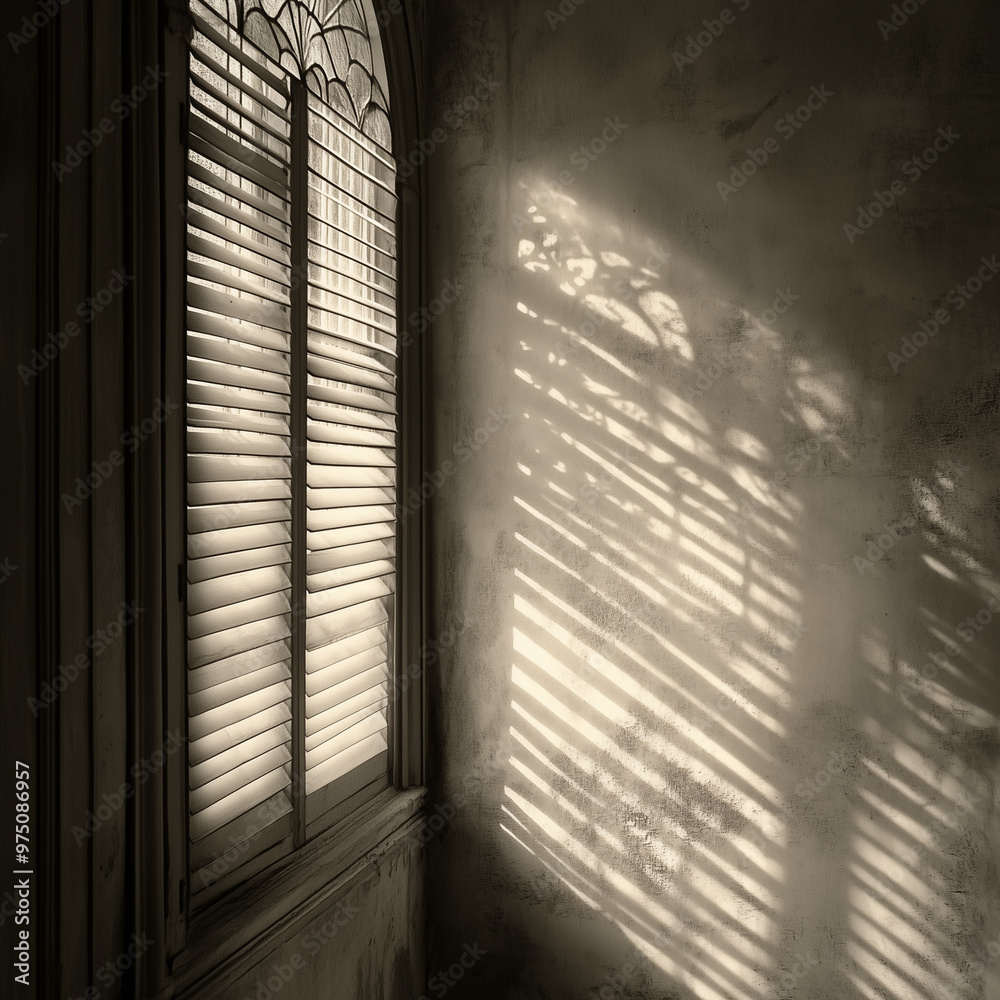 Festoon Blinds Casting Shadows from a Turret Window Stock Photo | Adobe ...