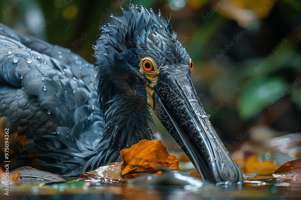 Shoebill in the wild. Beautiful extreme close-up. Printable photo with ...