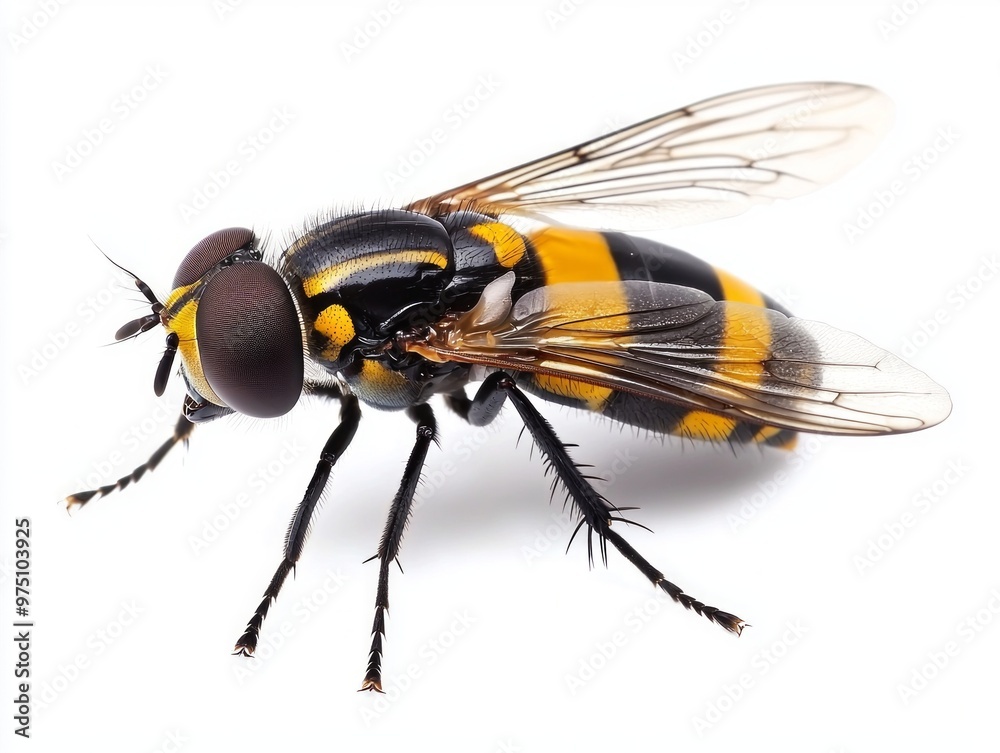 hoverfly with vibrant yellow and black markings perches gracefully on a ...