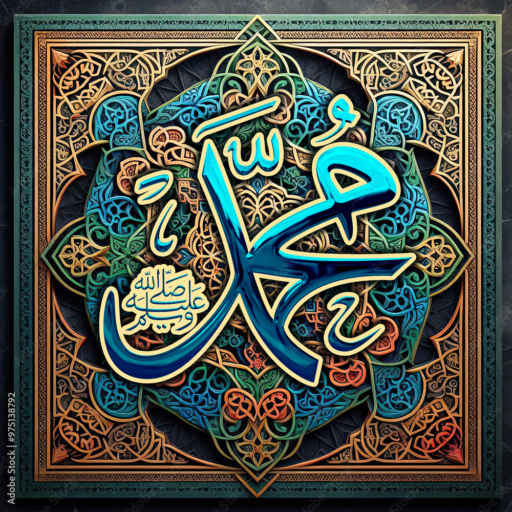 Prophet Muhammad Arabic letter icon logo with islamic ornamental ...