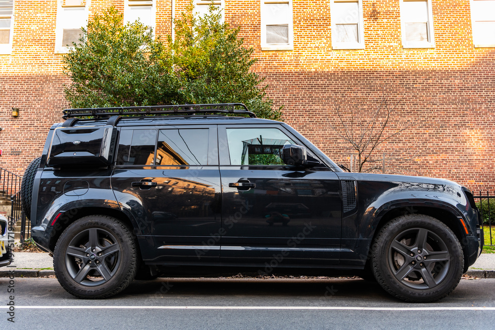 New York City, USA - March 15, 2024: Land Rover Defender modern car ...