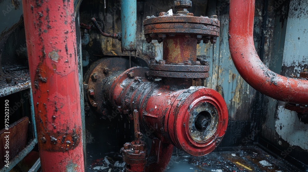 Industrial Accident Scene with Fire Pump Malfunction and Leaking Hoses ...