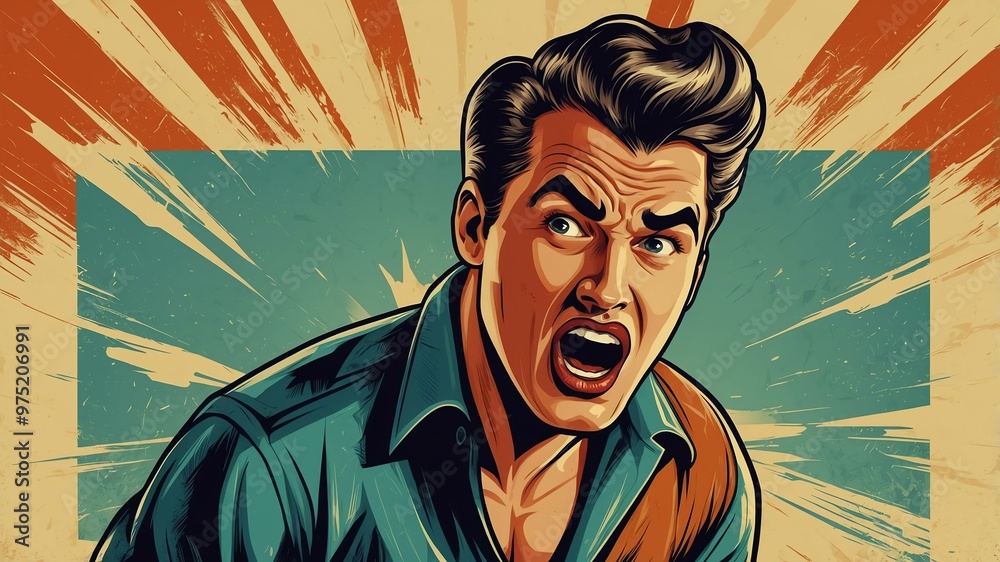 handsome gasping pin up man vector illustration background Stock ...