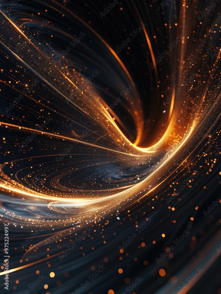 Dark background, light track with golden lines on the left side of ...