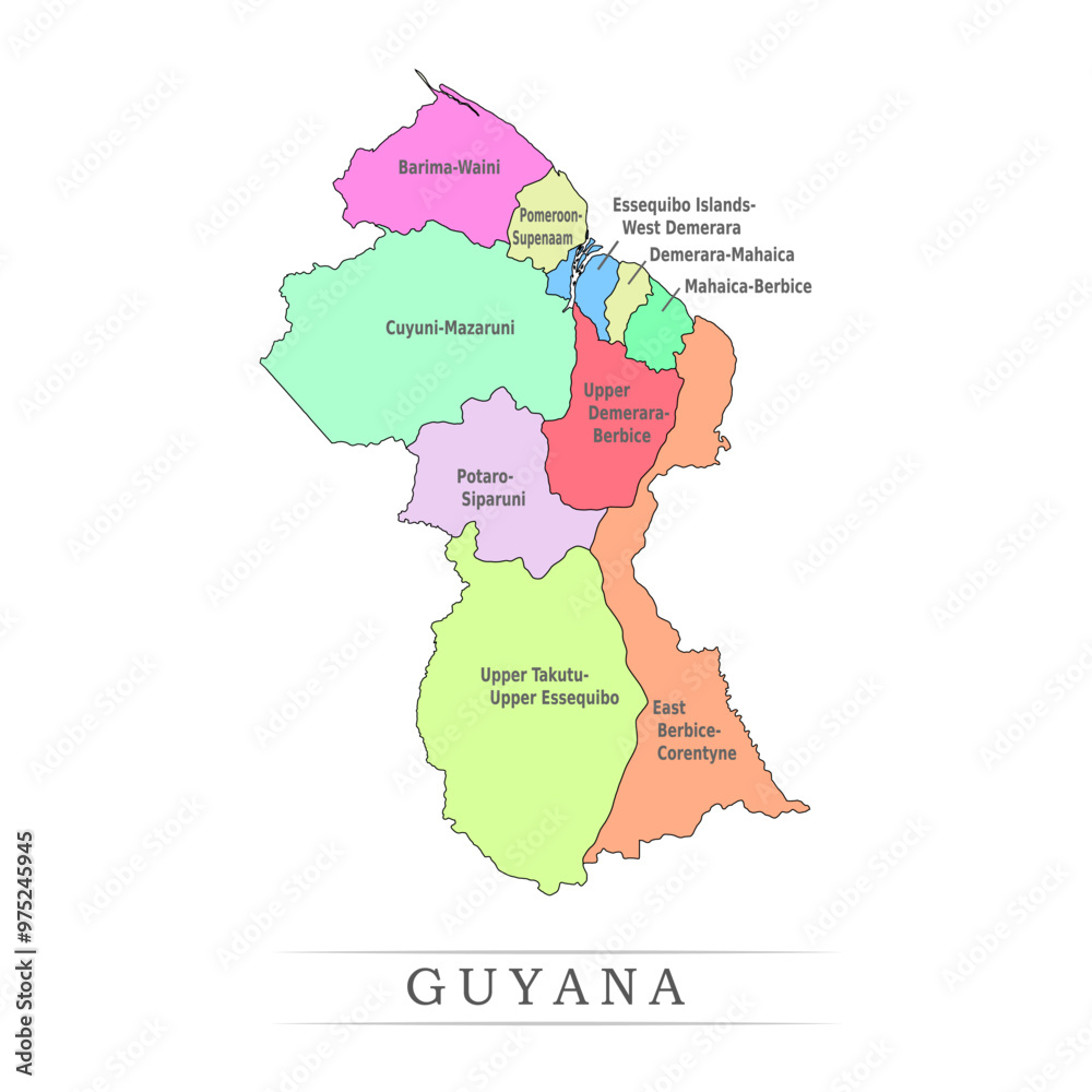Guyana administrative divisions. Guyana map illustration vector. Stock Vector | Adobe Stock