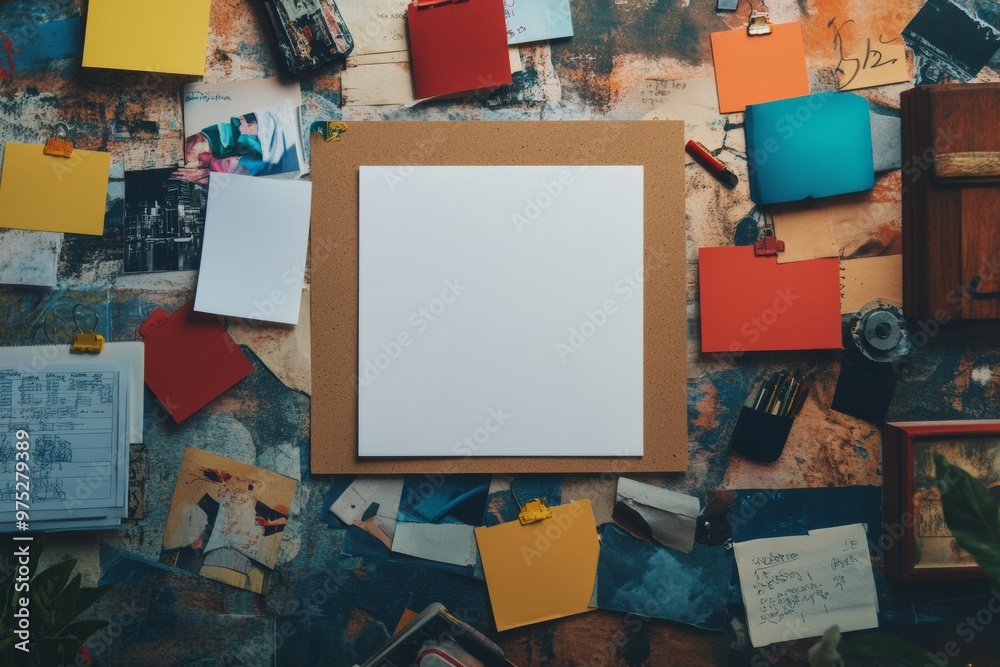 Blank flyer mockup on a bulletin board surrounded by vibrant event ...