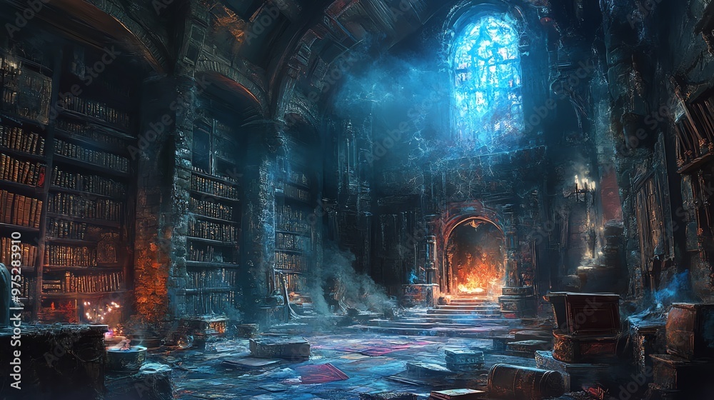 Sorcerer s lair filled with creepy artifacts, a powerful spell being ...