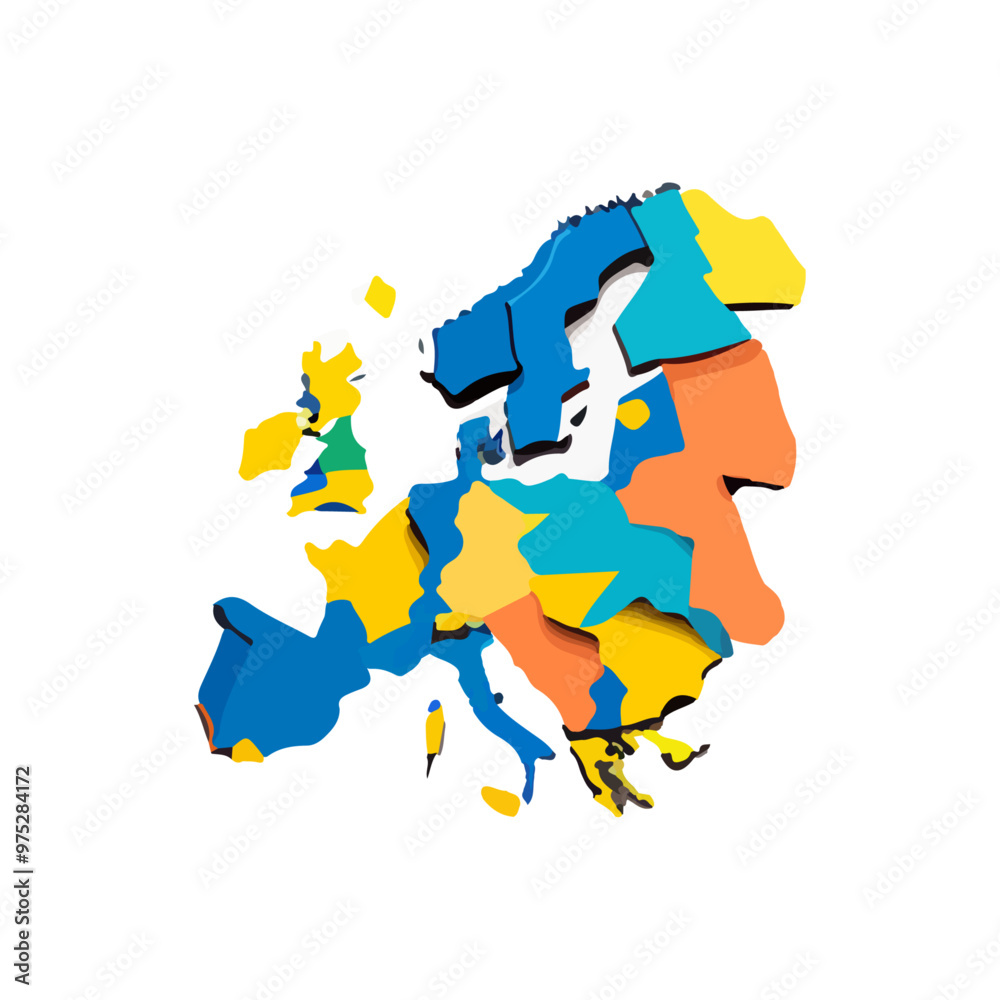 Colorful Map of Europe with Countries Separated by Border Lines Stock ...