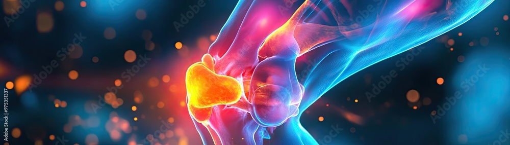 Vibrant illustration of a human knee joint, showcasing detailed anatomy ...