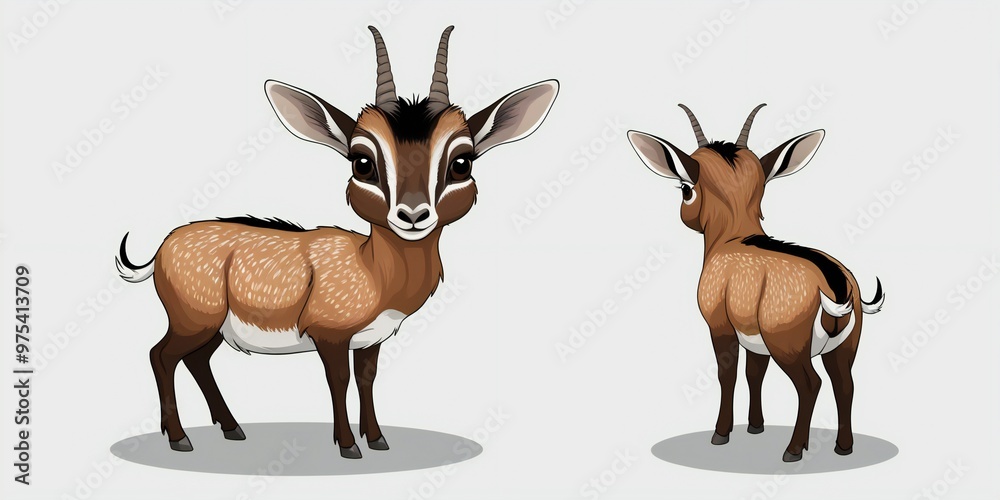 Dik-Dik Antelope Character Design Front and Back - Cute Dik-Dik Cartoon ...