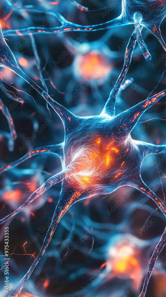 Zoomed in view of nerve cell under microscope, showcasing intricate ...