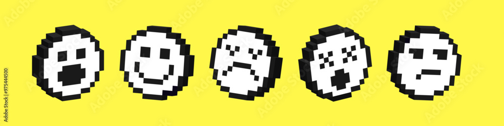 Set of 3d smile icons. Pack of pixelated emoji icons. Emoticons pixel ...