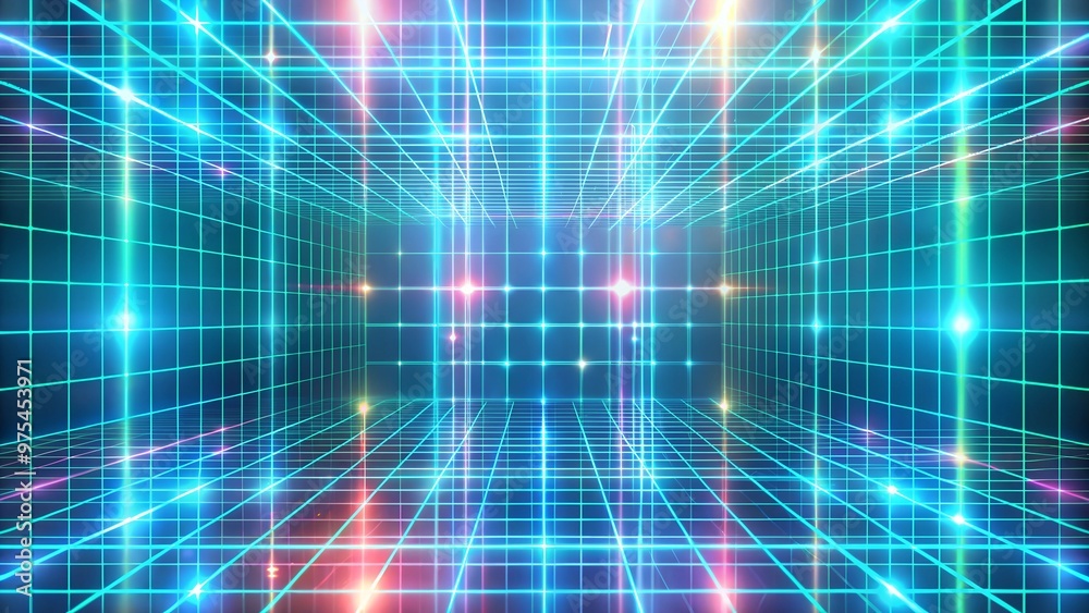 Futuristic digital grid with glowing lines and lights creating an ...