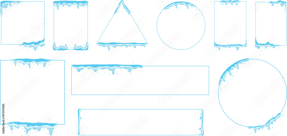 Collection of Dripping Snow and Ice Frames in Various Shapes, Perfect ...