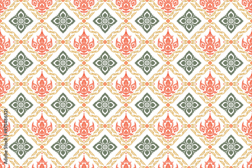 Seamless transition Thai art in floral pattern in damask style motifs ...