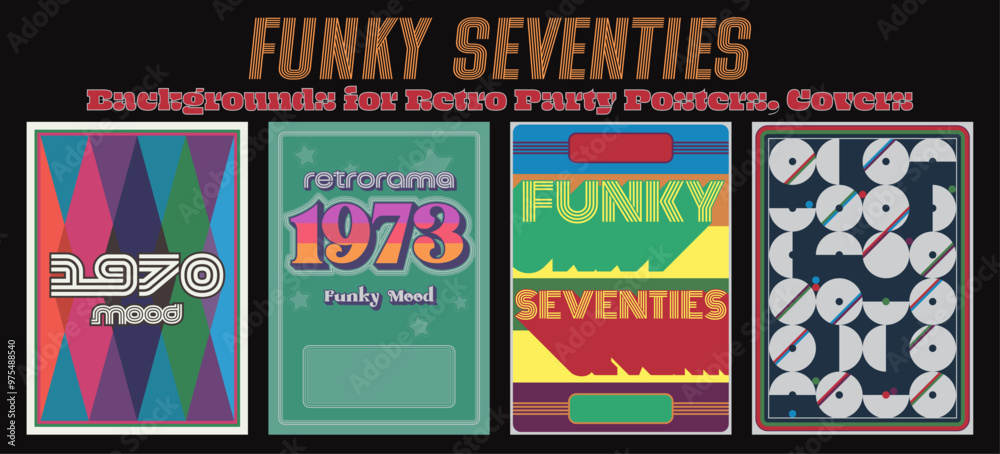 Funky Seventies. Vector Backgrounds for Retro Party Posters, Covers ...