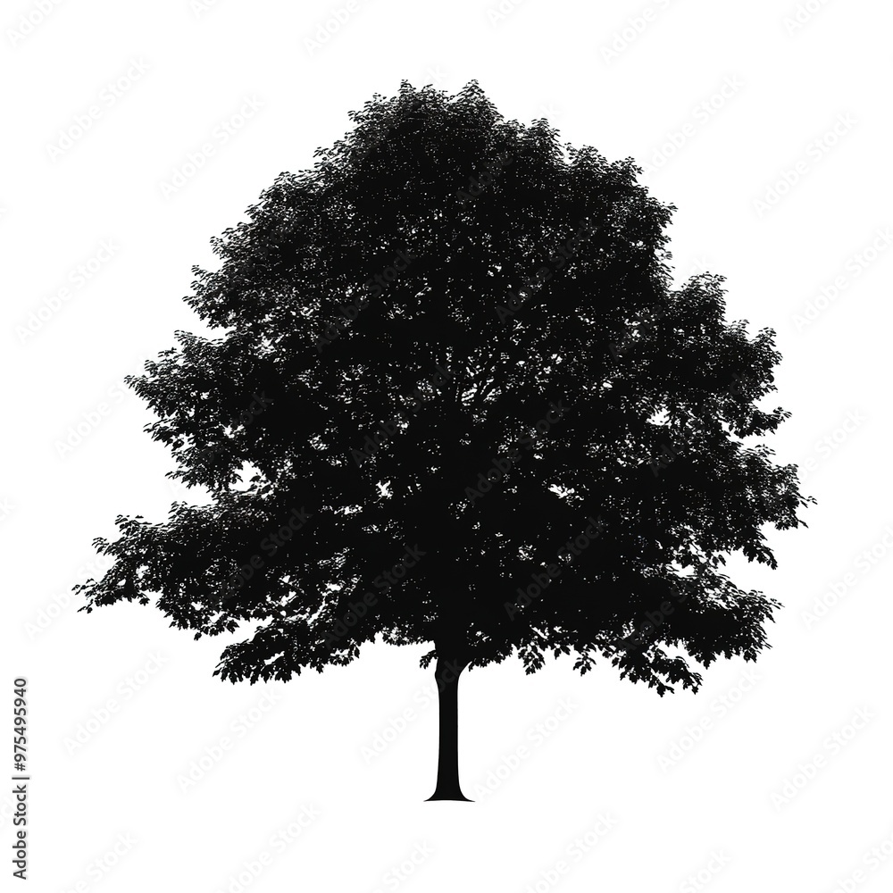 field maple tree, vector black color silhouette, isolated white ...