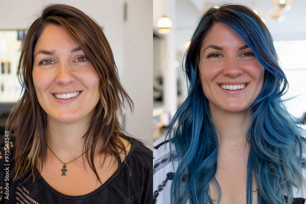 Before after hair color transformation brunette to vibrant blue salon ...