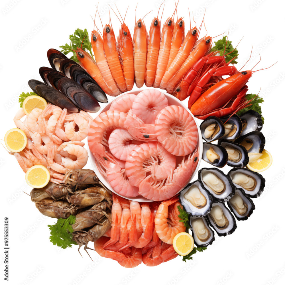 Assorted Fresh Seafood Platter With Shrimp, Prawns, Oysters, Mussels ...