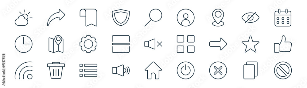27 set of outline essentials icons such as copy, share, bookmark, hide ...