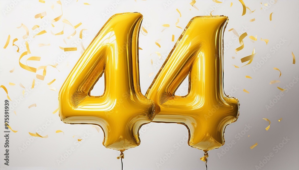 Yellow birthday / anniversary balloon, number 44, white background with ...