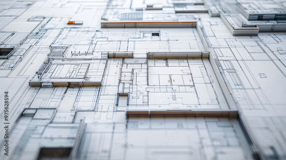 Floor plan, construction planning, blue print or floor drawing in white ...