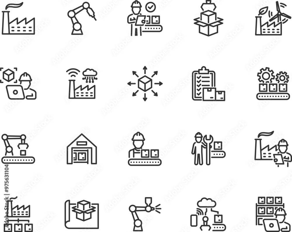 Vector set of factory line icons. Contains icons mass production ...