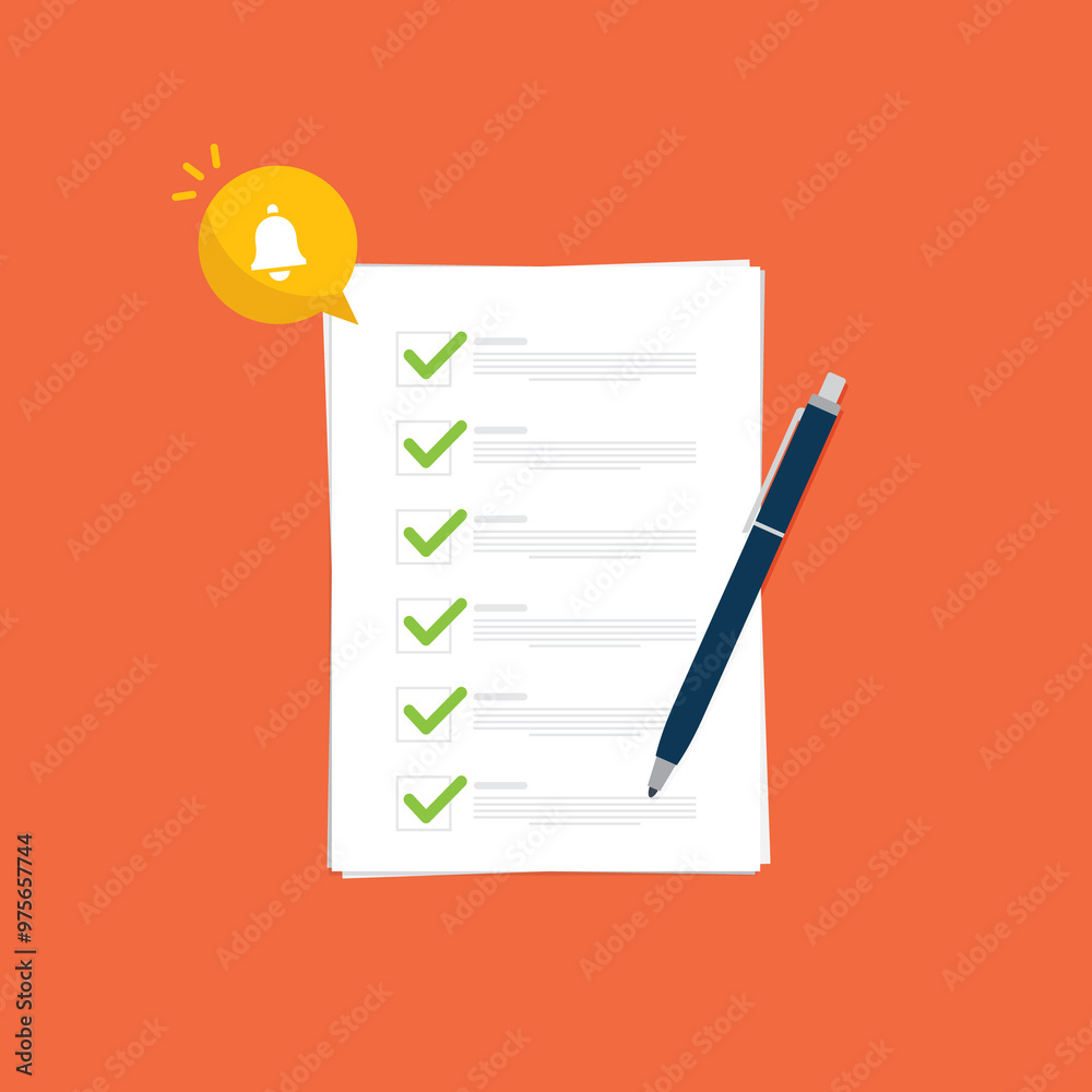 Check list document, paper check list and to do list with checkboxes, concept of survey, online ...