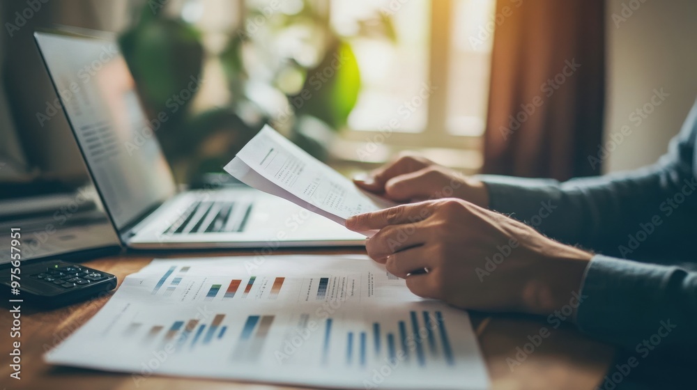 Real Estate Assessment in Living Room, hands presenting a detailed ...